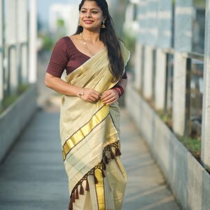 Kerala Special Coffee Colour Tissue Set Mundu 2.80 With Stitched Blouse ...