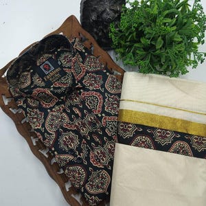 Mens Ajrakh Print Shirt Mundu Combo,kerala Traditional Wear,onam,vishu ...