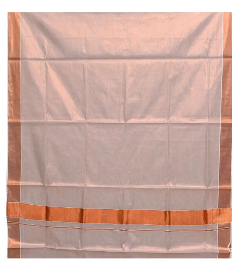 Kerala Copper Tissue Set Mundu With Kunchalam blouse Stitched - Etsy
