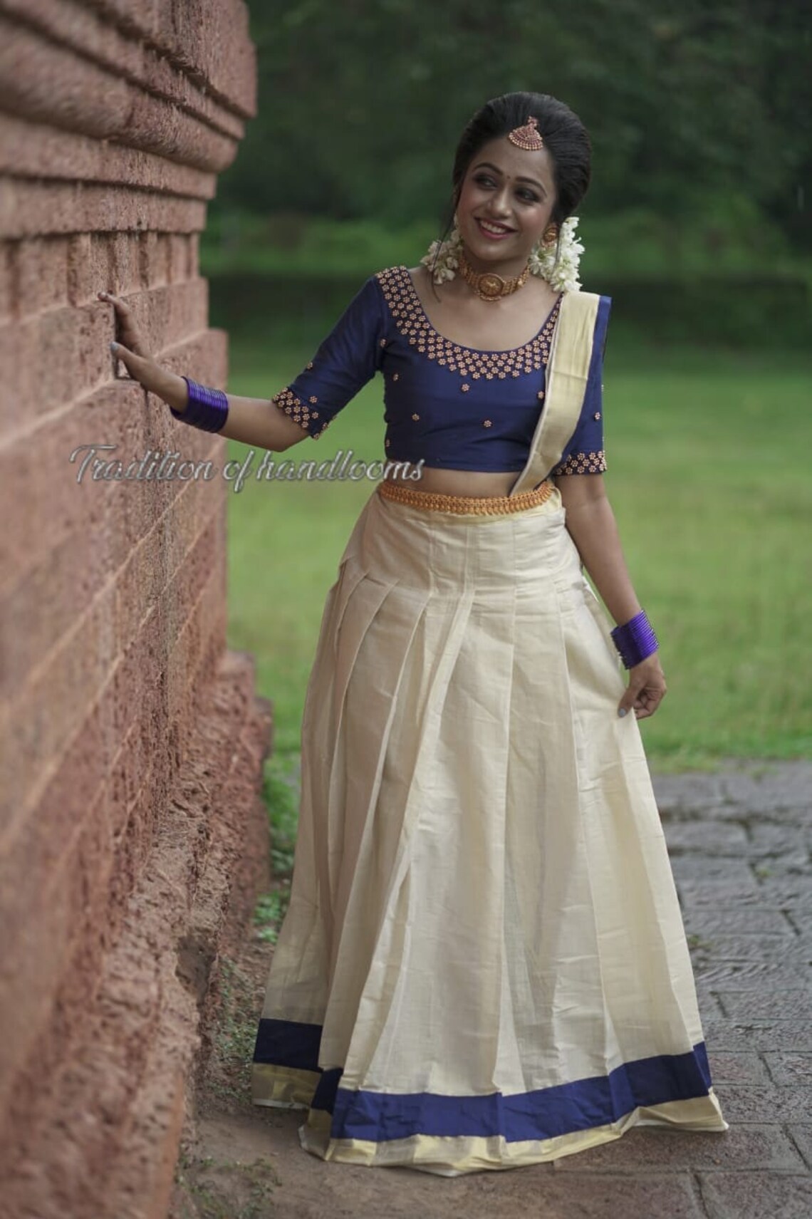 Kerala Golden Tissue Hand Worked Davani Material skirt - Etsy