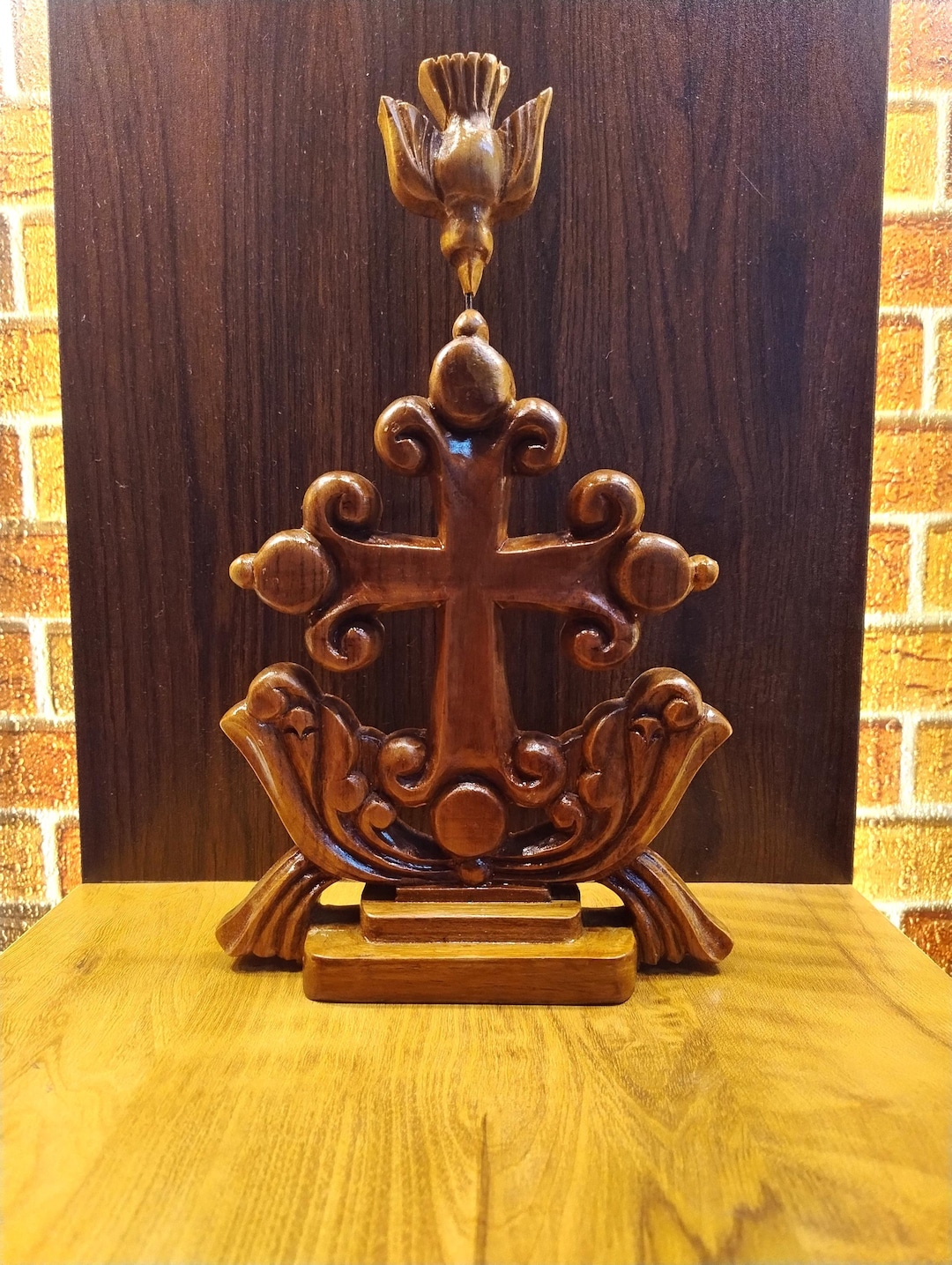 Wooden Carved Mar Thoma Cross Double Side, Mar Sleeva Cross Ideal for ...