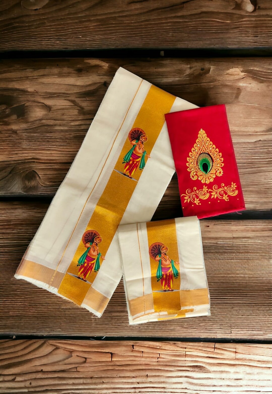 Kerala Special Tissue Maveli Kasav SET MUNDU 2.80 With Stitched Blouse ...
