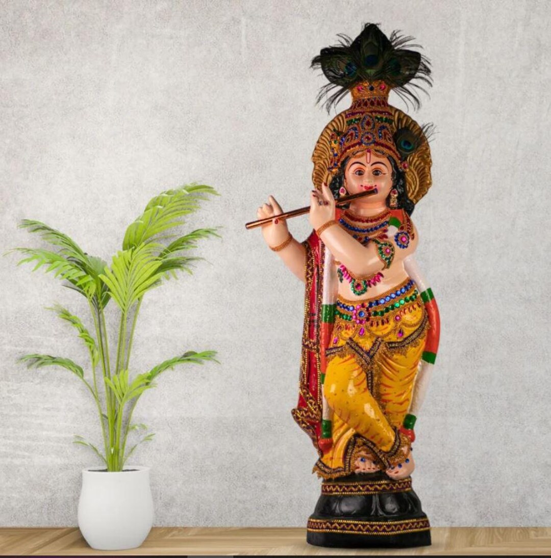 Lord Krishna Idol in Fibre, Height -100 Cm, Krishna Murti, Home Decor ...