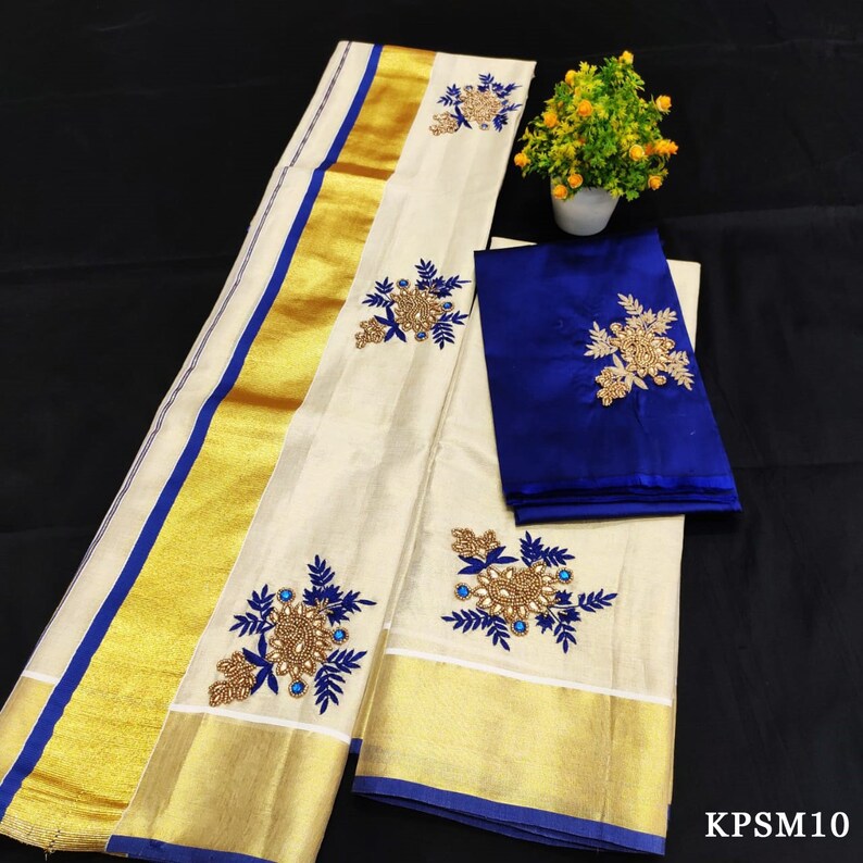 Kerala Tissue Set Mundu With Blouse Material / Indian - Etsy