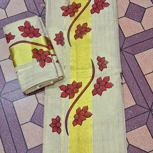 Kerala Special Golden Tissue Set Mundu 2.80 Mtr,kerala Beautiful ...