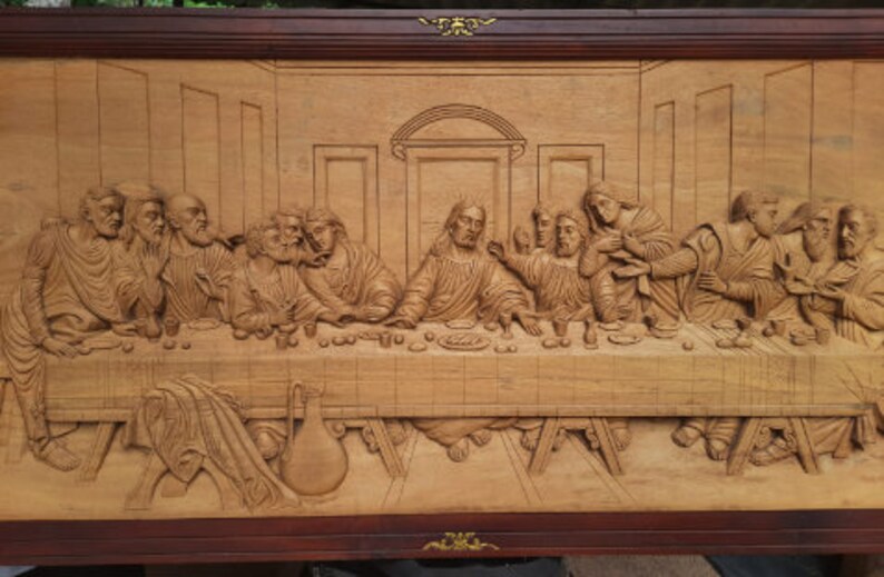 Last Supper Wooden Carving Wall Artthe Scene of the Last - Etsy