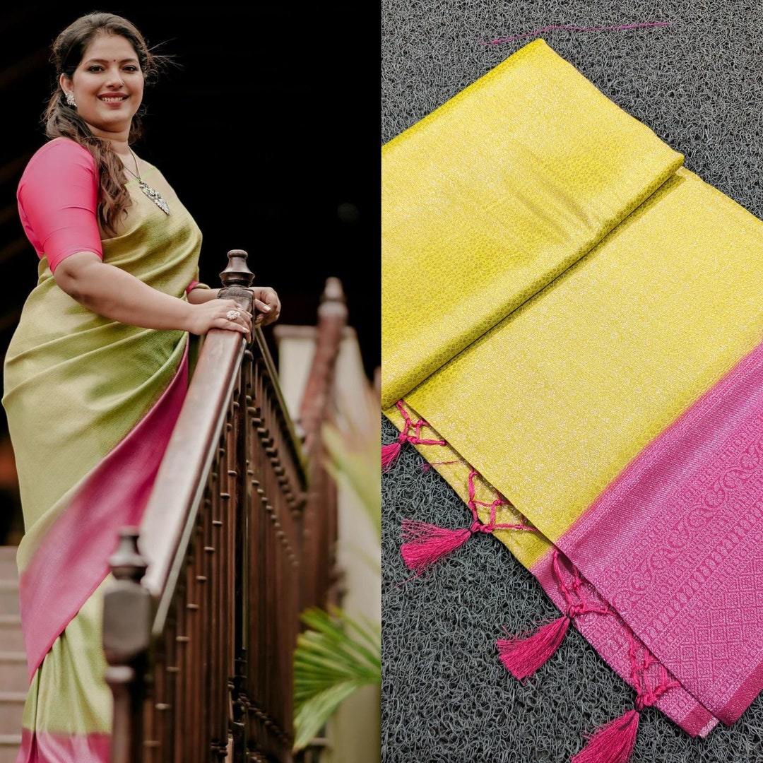 Kerala Premium Banarasi Weave Kubera Contrast Border Kubera Pattu Saree ...