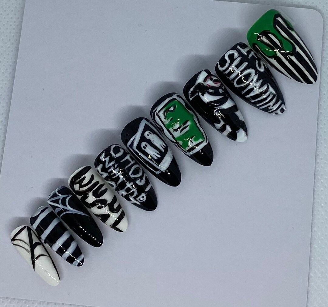 Beetlejuice Short Stiletto Luxury Press on Nails 20 Handmade - Etsy