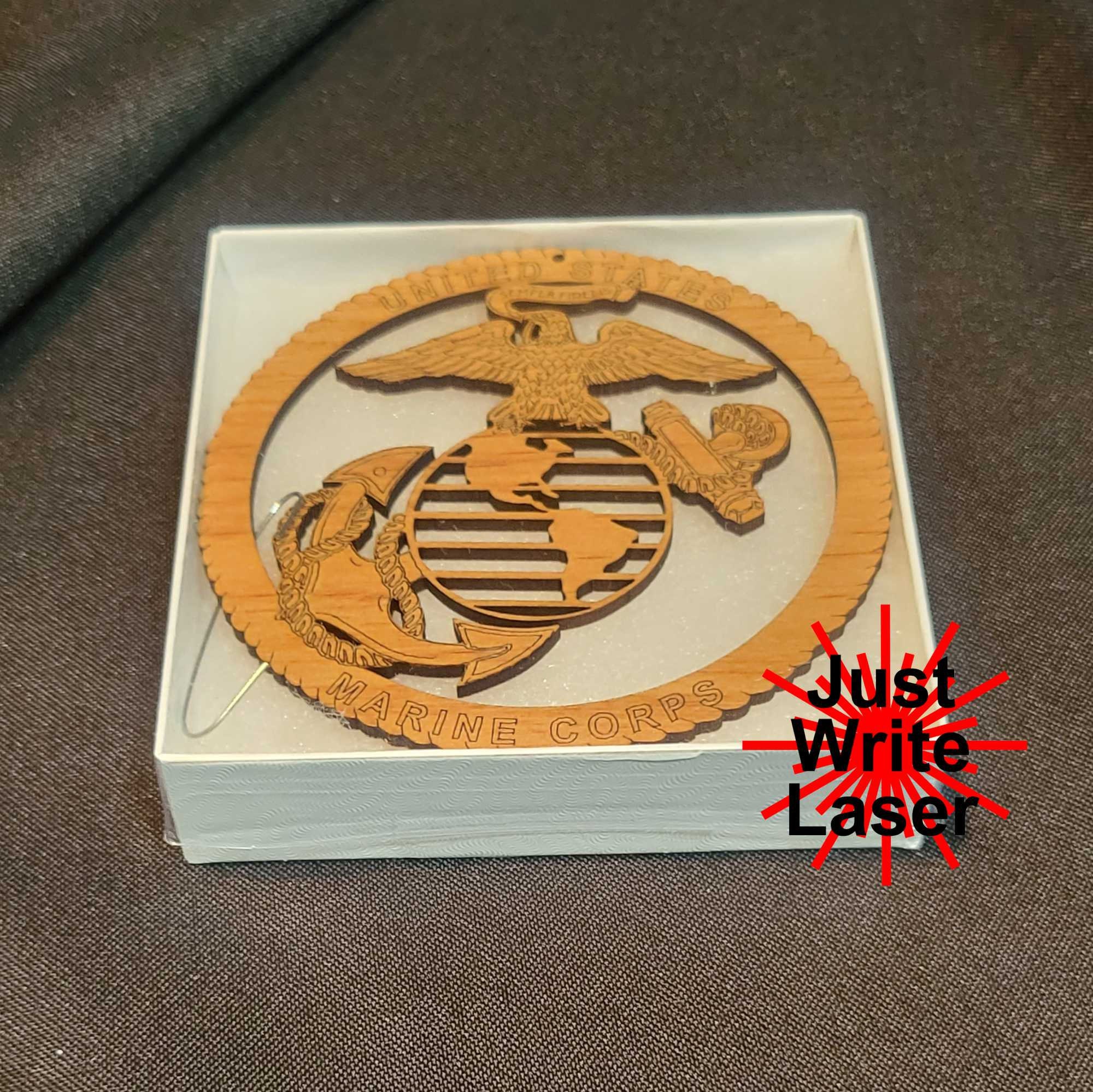Official USMC Emblem Ornament: Laser-engraved Alder Wood, Military ...