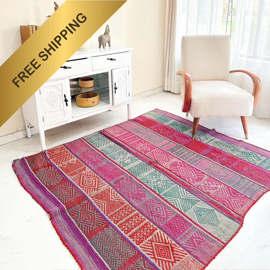 Beautiful Handmade Peruvian Wool Rug • 5' 1.5"x5' 9.5"•peruvian ...