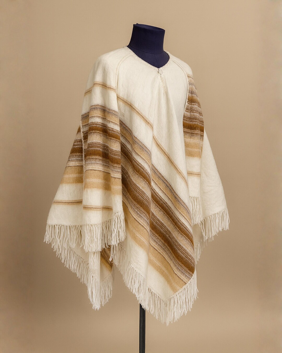 Alpaca Natural Poncho + Boina •blend Cape • White Andean Poncho With ...