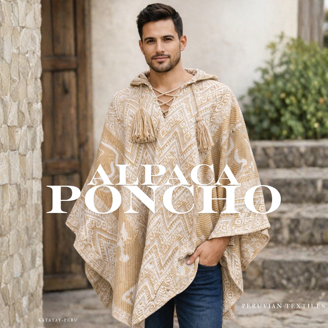 Wiraqocha Poncho • Peruvian Hooded Poncho • Gray Andean Alpaca Blend ...