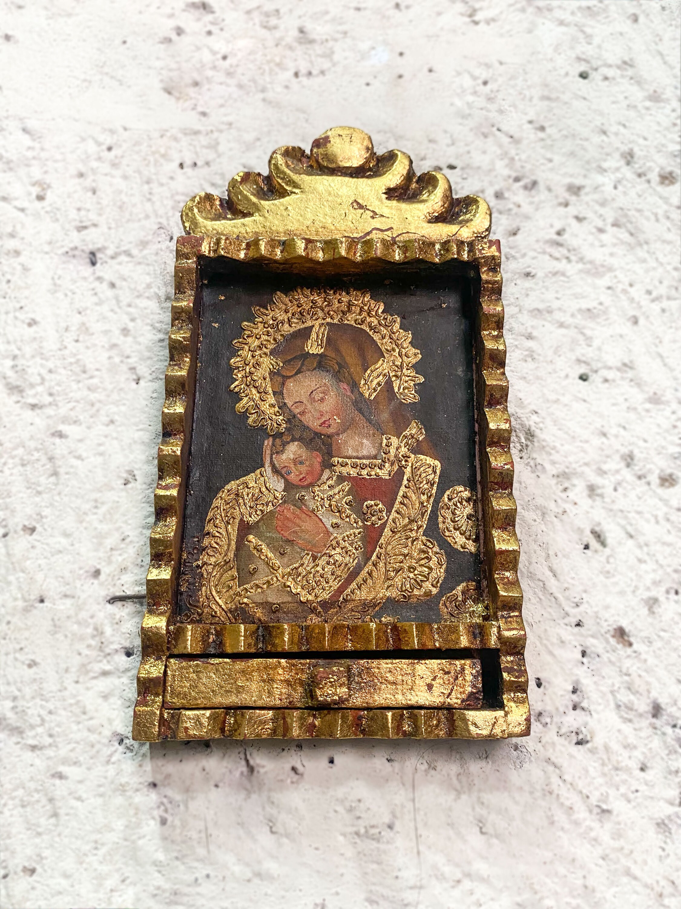 Auténtico Retablo Colonial de Escuela Cusqueña Impresionante artesanía ...