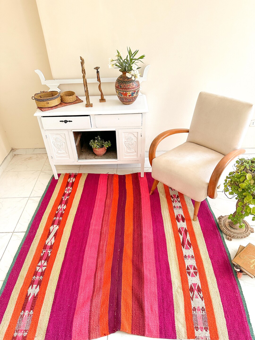 Vibrant Colored Carpet Wool Frazada Rug Peru Tapestry Peruvian Colorful ...