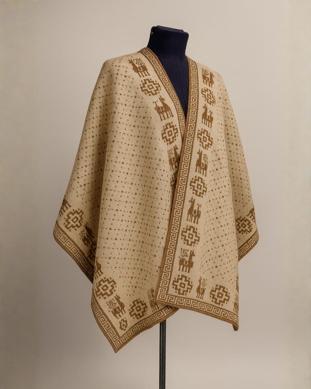 Llama Pattern Ruana • Handmade Alpaca Ruana • Peruvian Wool Poncho With ...