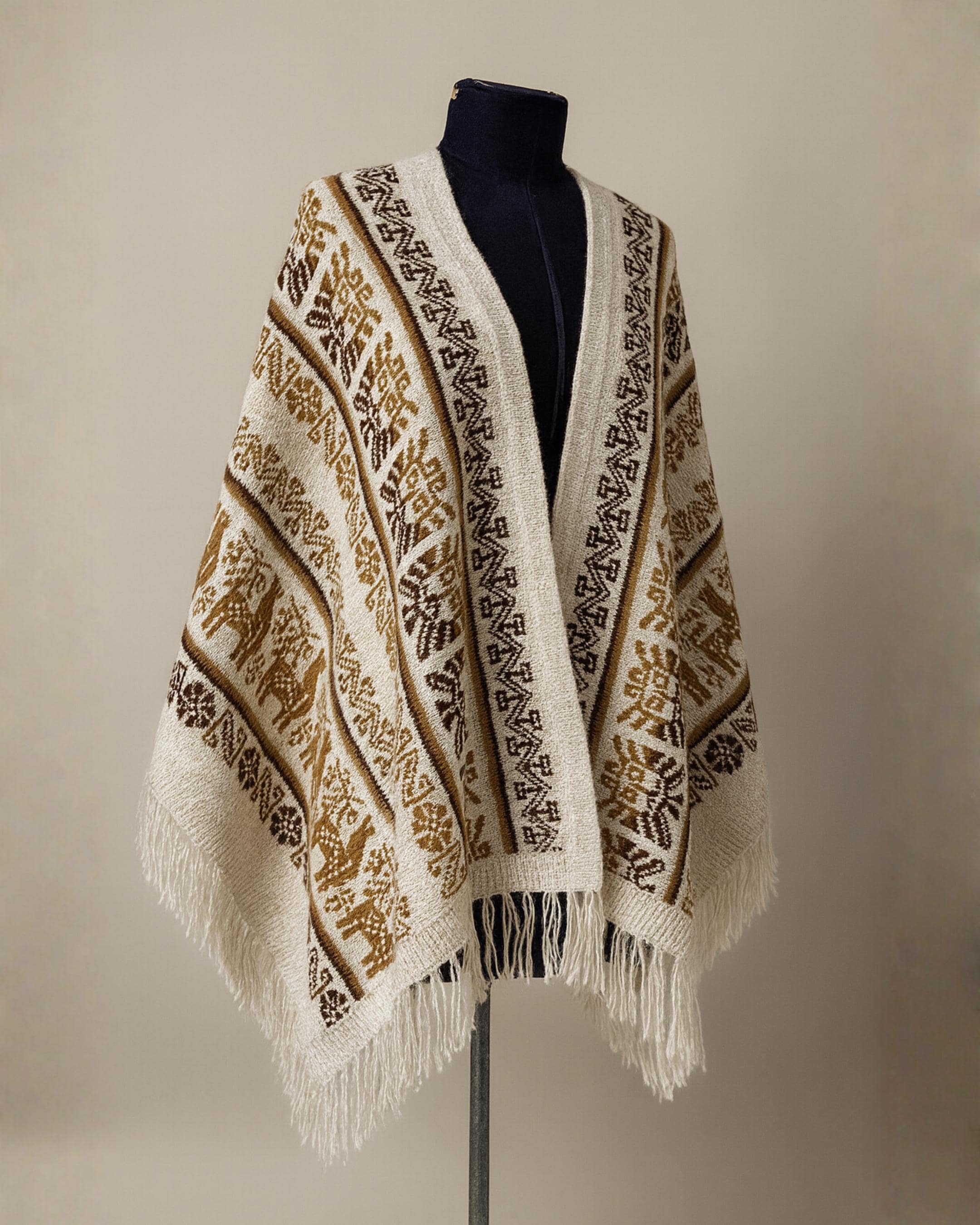 Llama Pattern Ruana • Handmade Alpaca Ruana • Peruvian Wool Poncho With ...