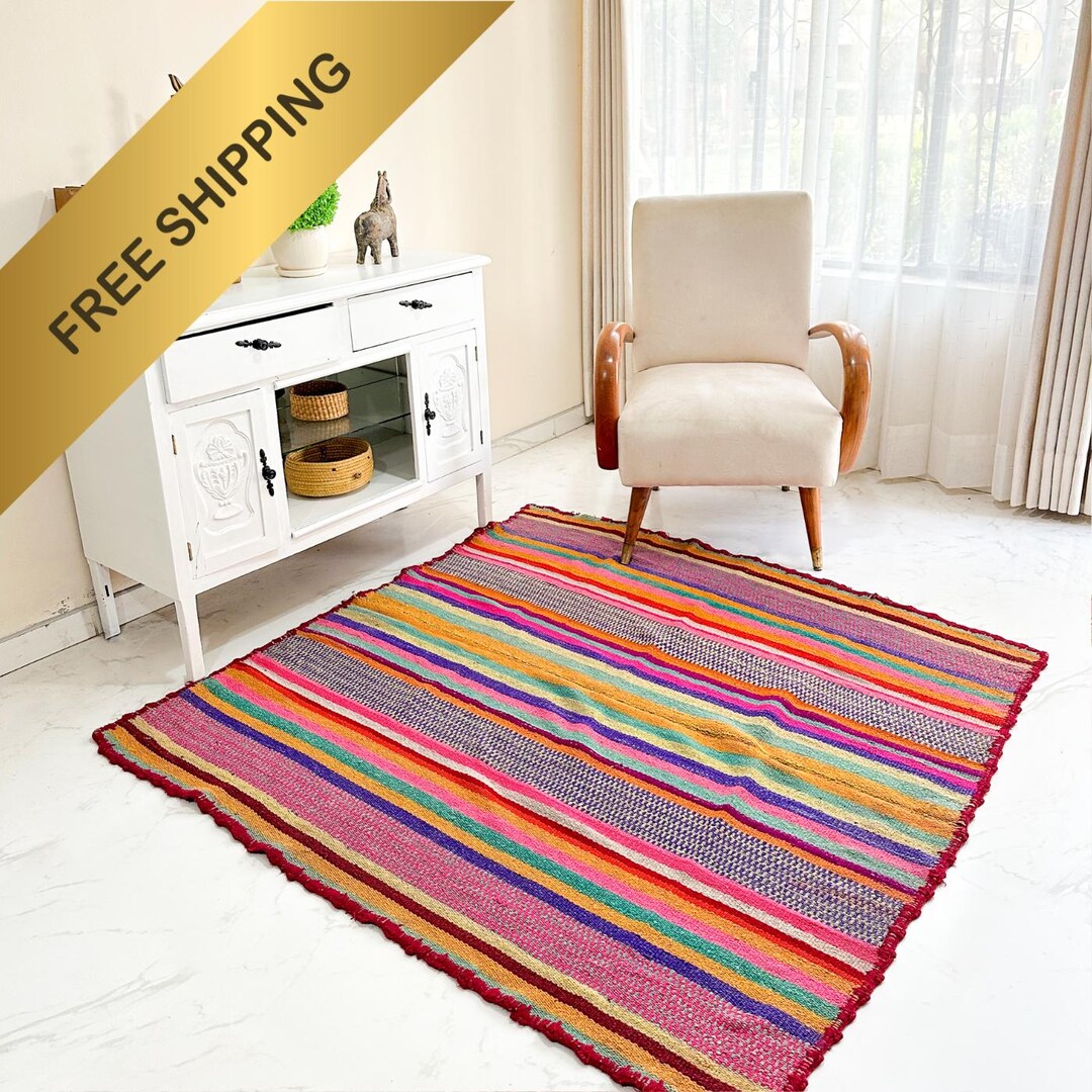 Fabulous Colorful Wool Peruvian Rug•5'0" X 5'0"•colorida Frazada ...