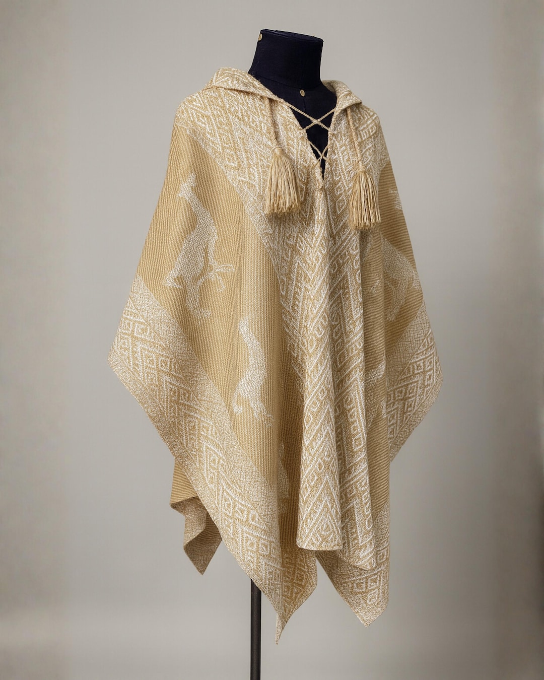 Llama Pattern Ruana • Handmade Alpaca Ruana • Peruvian Wool Poncho With ...