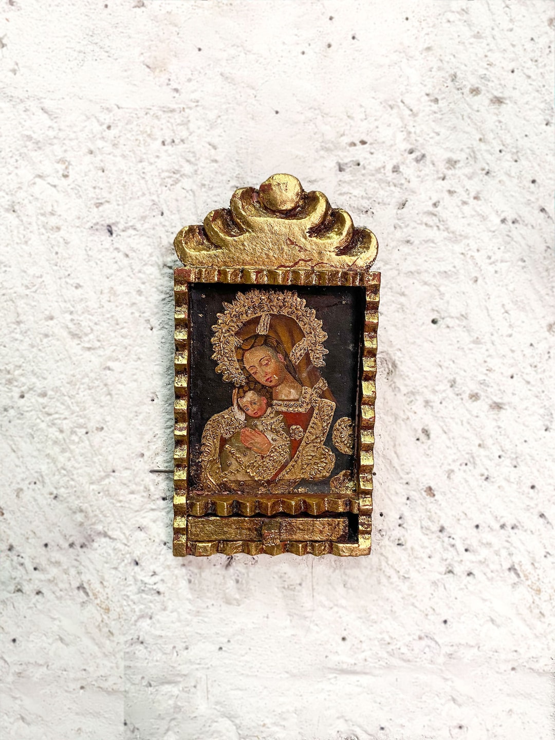 Auténtico Retablo Colonial de Escuela Cusqueña Impresionante artesanía ...