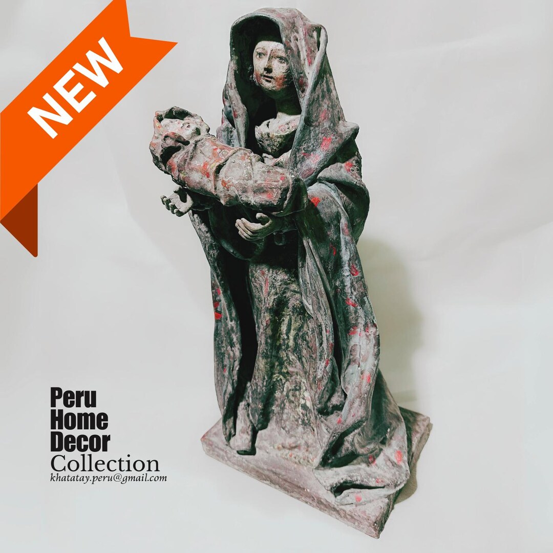 Handcrafted Statue • Mother and Child Sculpture • Peruvian Folk Art ...