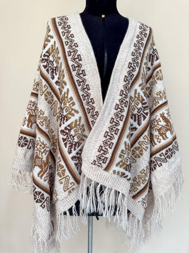 Llama Pattern Ruana • Handmade Alpaca Ruana • Peruvian Wool Poncho With ...