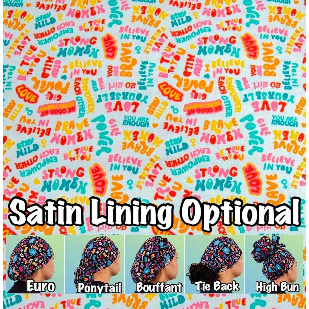 Mental Health Scrub Cap Satin Lining, Positive Vibes Ponytail, Euro ...