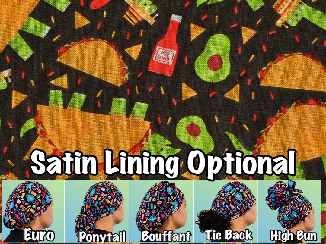 Dino Taco Scrub Cap With Satin Lining, Ponytail, Euro, High Bun ...