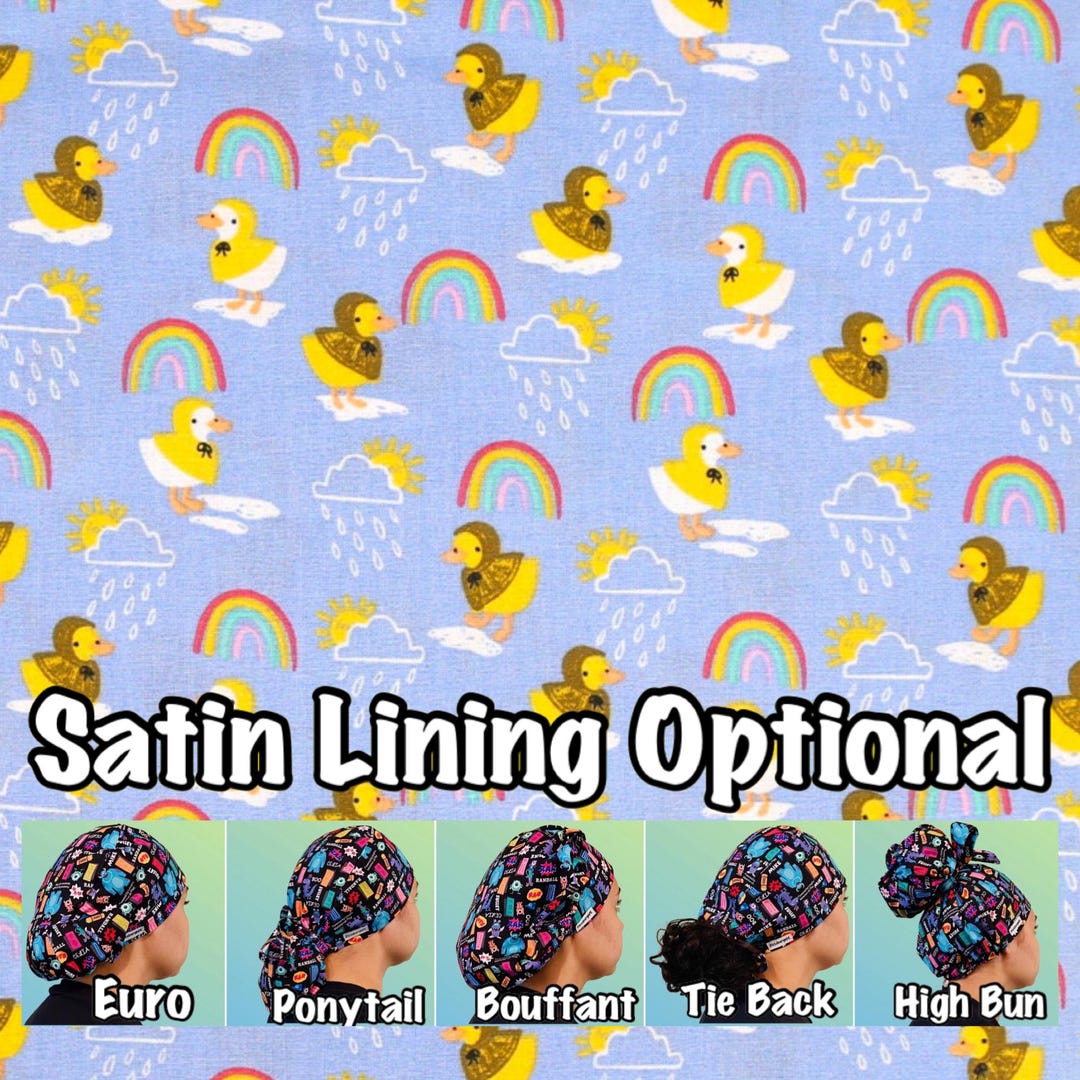 Ducks Scrub Cap With Satin Lining Option- Euro Ponytail Tie Back ...