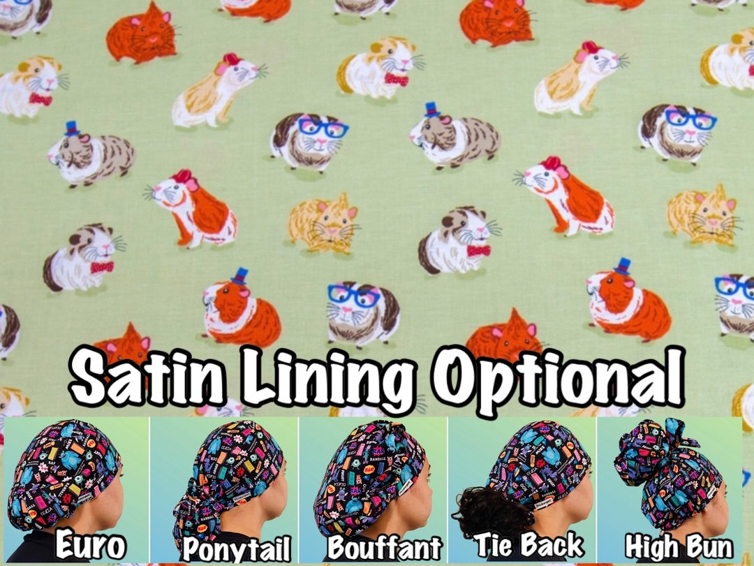Guinea Pigs Scrub Cap With Satin Lining, Ponytail, Euro, High Bun ...