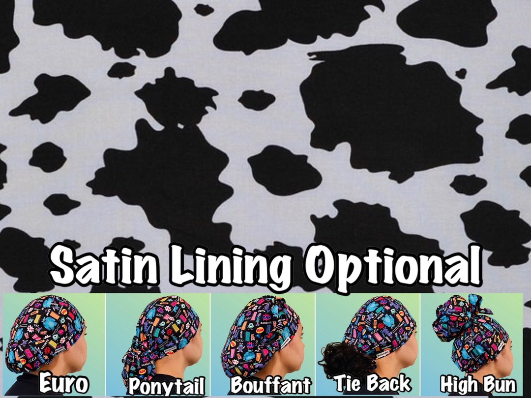 Cow Print Scrub Cap - Cotton Medical Hat, Satin Lined Option - Etsy
