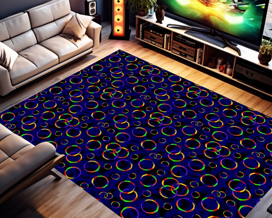 Retro Arcade Carpet, Rainbow Circles Area Rug, Indoor Outdoor, 80s 90s ...