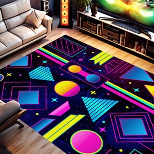 Retro Arcade Carpet, Colorful Trippy Area Rug, 80s 90s Accent Floor Mat ...