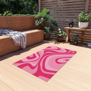 Red Wavy Rug, Y2K Aesthetic Hippie Carpet, Colorful Pink Swirl Room ...