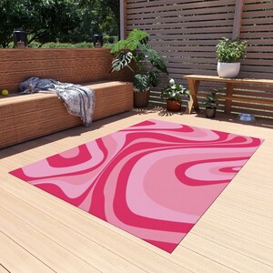 Red Wavy Rug, Y2K Aesthetic Hippie Carpet, Colorful Pink Swirl Room ...