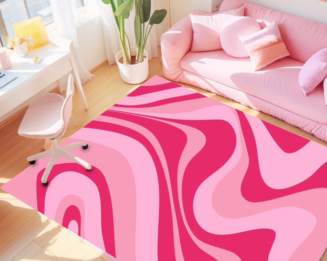 Red Wavy Rug, Y2K Aesthetic Hippie Carpet, Colorful Pink Swirl Room ...