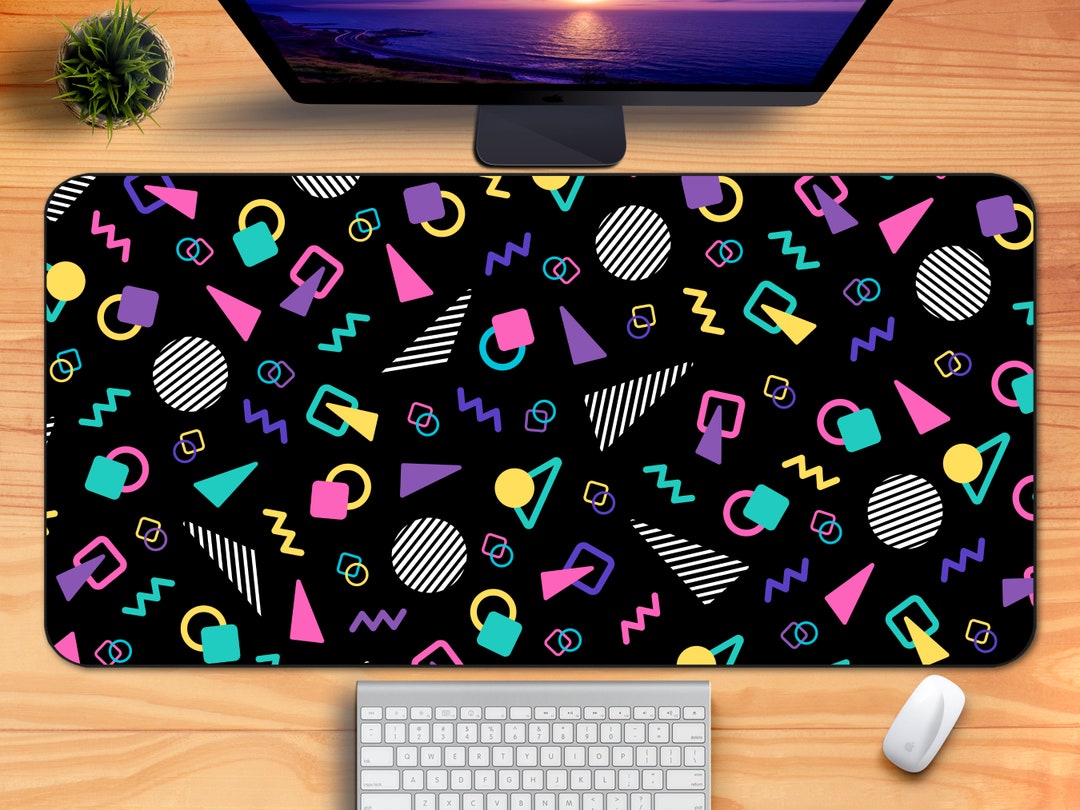 Retro 80s Desk Mat, Cute 90s Gaming Mouse Pad, XXL Extra-large, Black ...