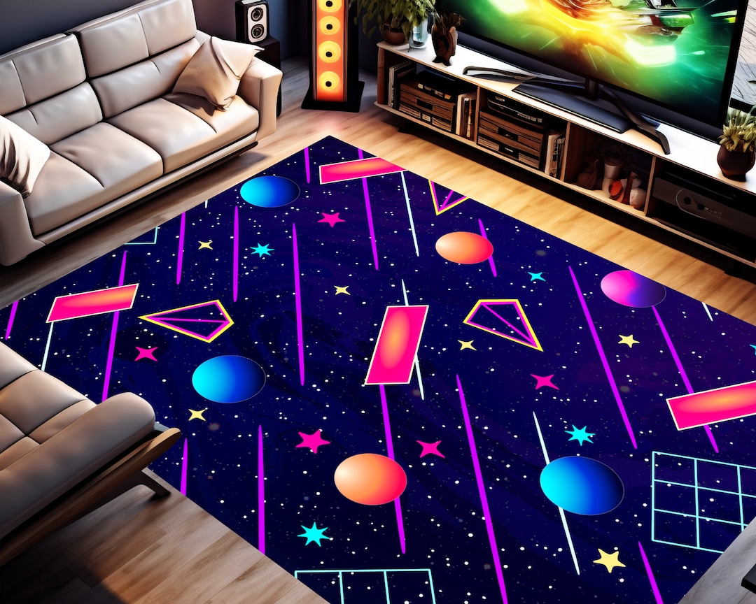 Retro Arcade Carpet, Colorful Trippy Abstract Area Rug, 80s 90s Accent ...