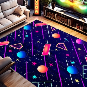Retro Arcade Carpet, Colorful Trippy Abstract Area Rug, 80s 90s Accent ...