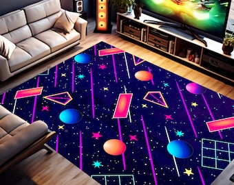 Arcade Carpet, Colorful Area Rug, 80s 90s Trippy Accent Floor Mat ...