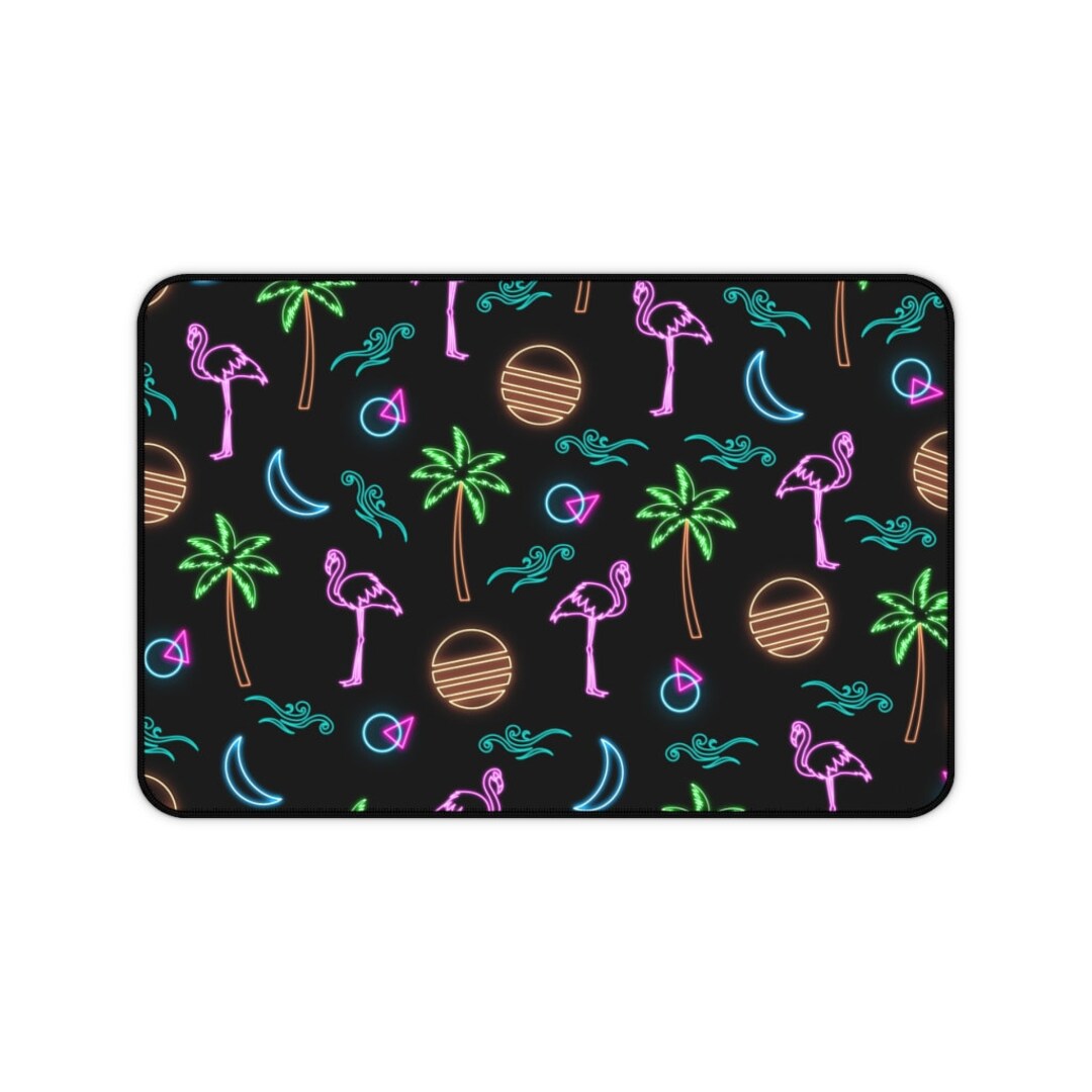 Retro Desk Mat, Arcade Desk Mat, Flamingos, Cute Mouse Pad, Memphis ...