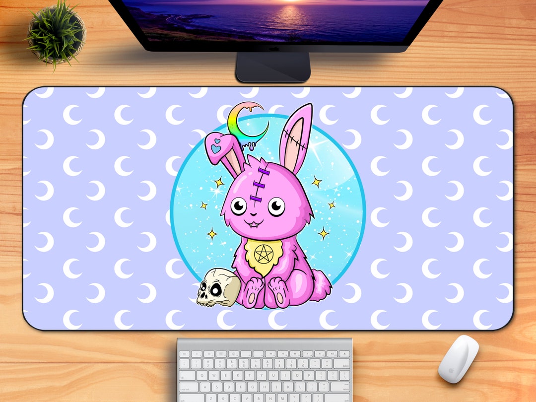 Creepy Cute Rabbit Kawaii Pastel Desk Mat, 90s Gaming Mouse Pad, Pink ...