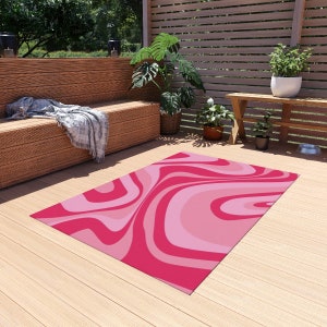Red Wavy Rug, Y2K Aesthetic Hippie Carpet, Colorful Pink Swirl Room ...