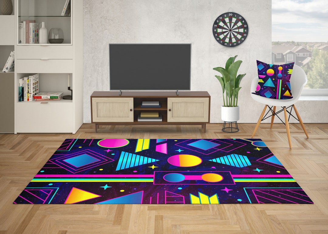 Retro Arcade Carpet Colorful Trippy Area Rug 80s 90s Accent - Etsy