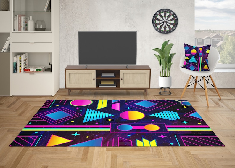 Retro Arcade Carpet Colorful Trippy Area Rug 80s 90s Accent - Etsy