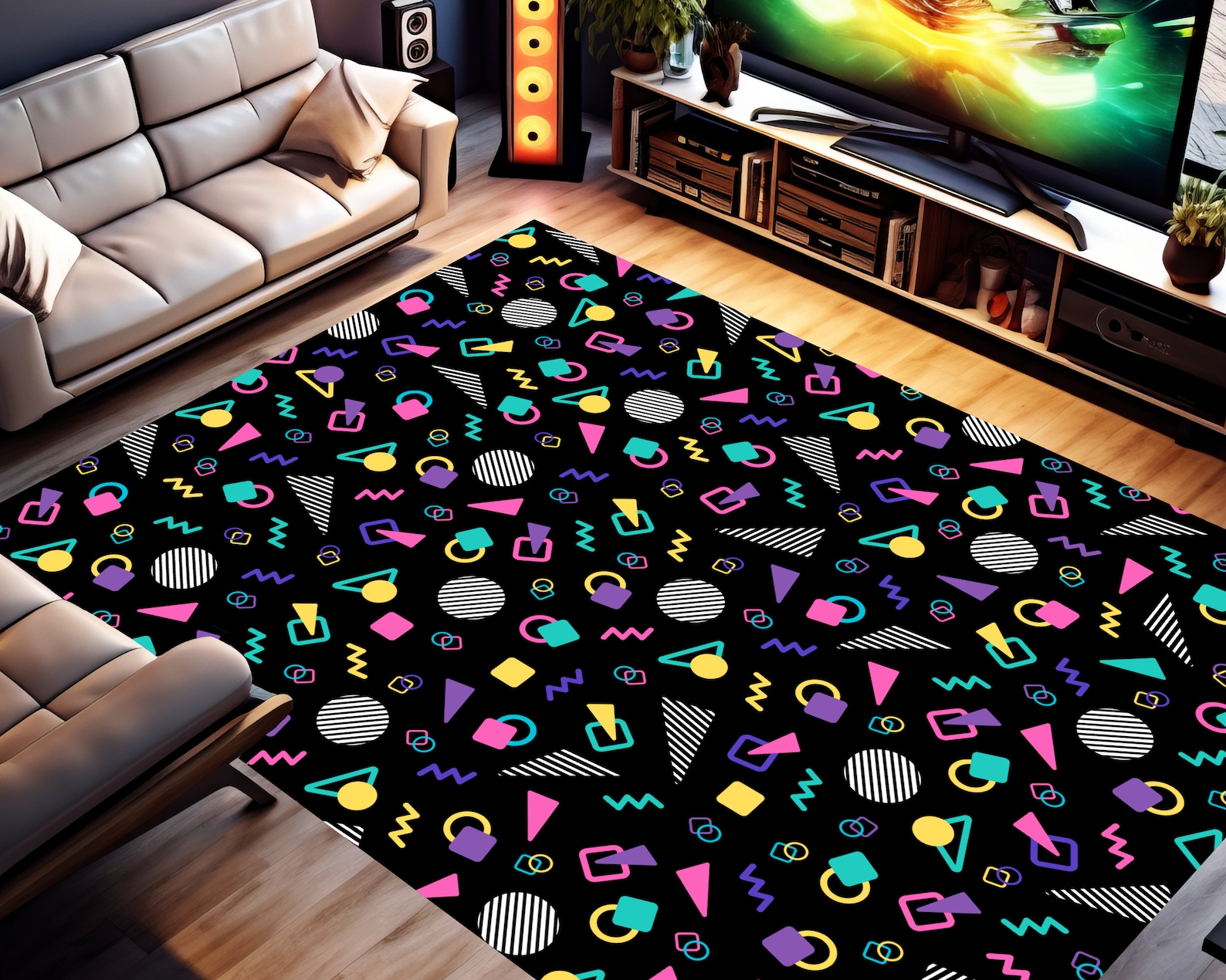 Retro Arcade Carpet, Indoor Outdoor, Memphis Design Area Rug, 80s 90s ...