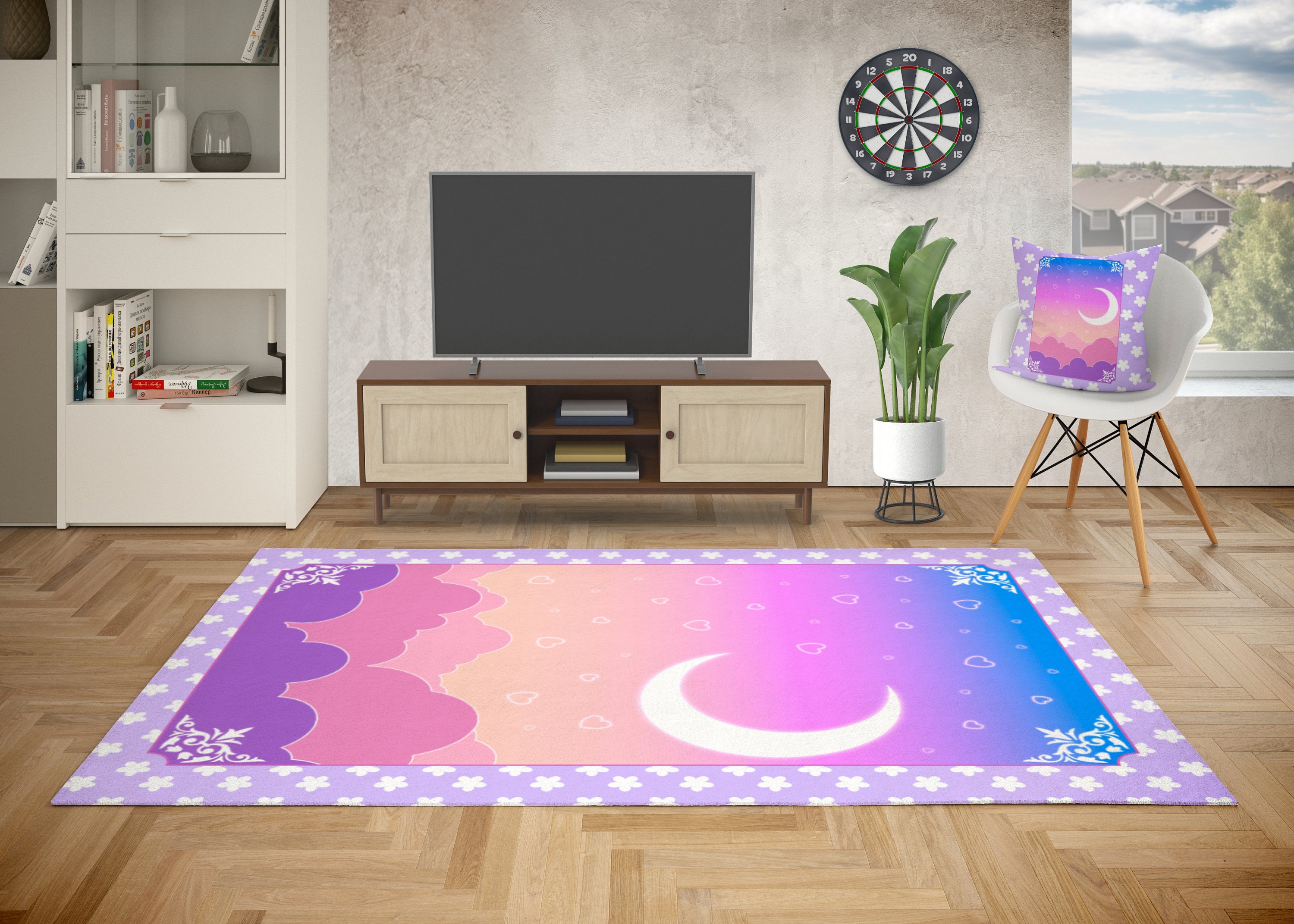 Kawaii Moon Carpet Cute Stars Clouds Pink Purple Anime Area - Etsy