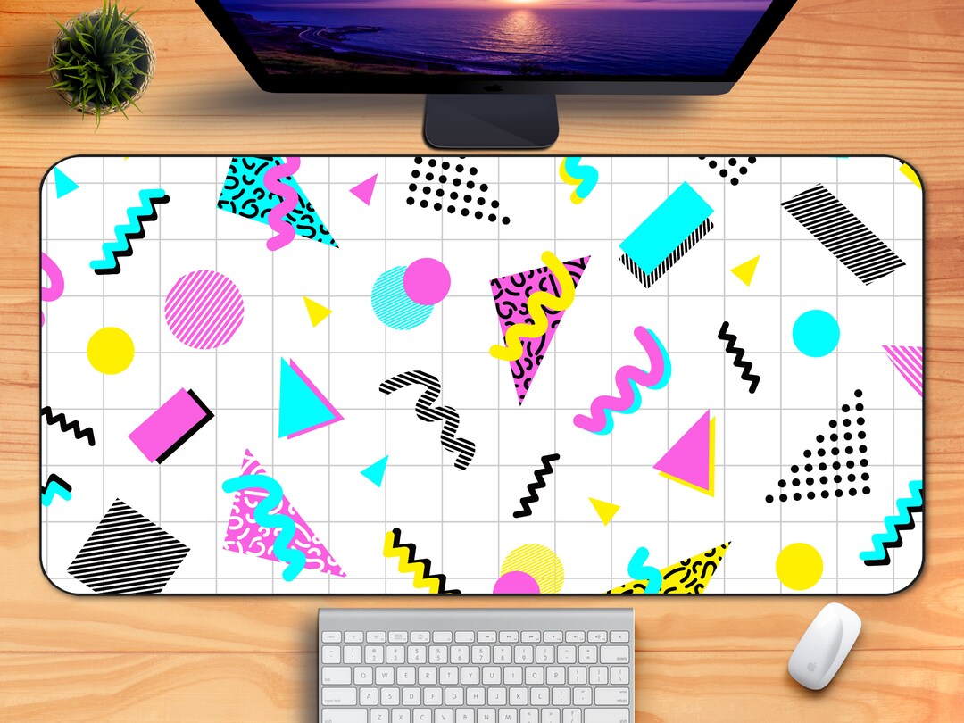 Retro 80s Desk Mat, Cute 90s Gaming Mouse Pad, XXL Extra-large, White ...