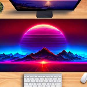 Retro 80s Desk Mat, 90s Gaming Mouse Pad, XXL Extra-large, Dark ...