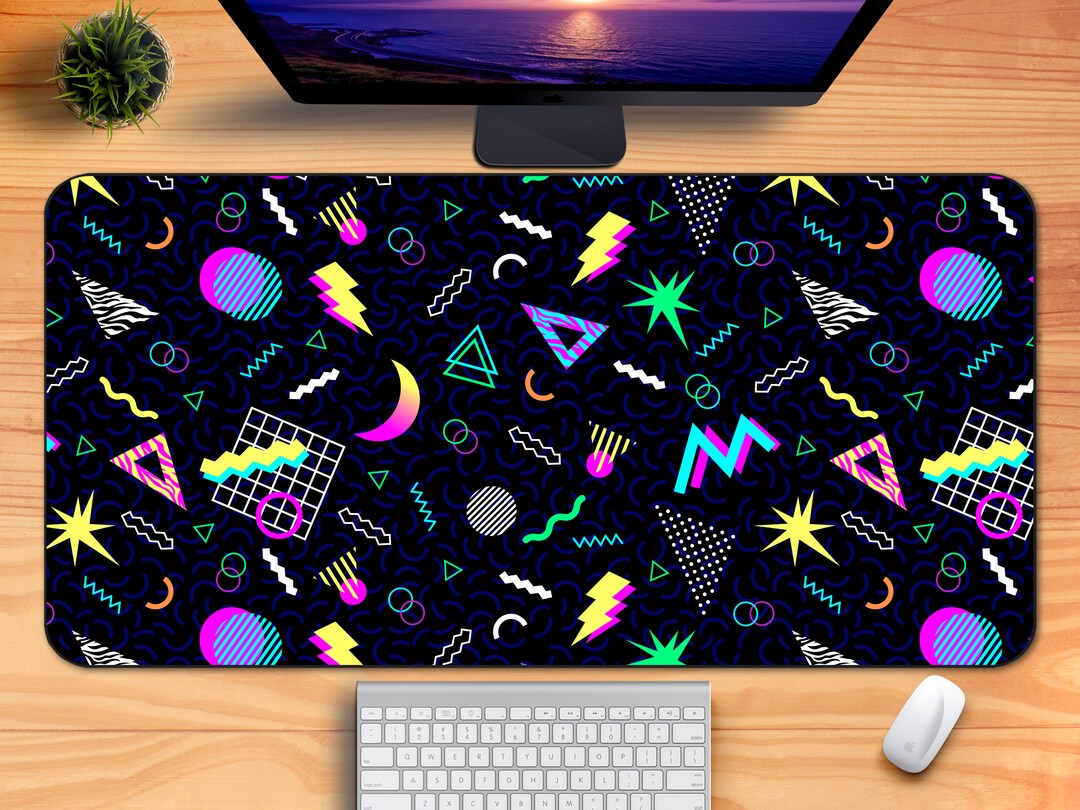 Retro 80s Desk Mat, Cute 90s Gaming Mouse Pad, XXL Extra-large, Black ...