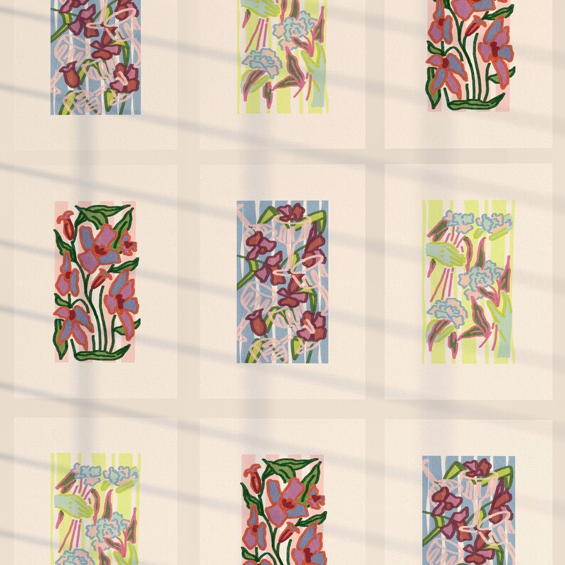 Abstract Botanical Flowers Poster Digital Download Wall Print Colorful ...